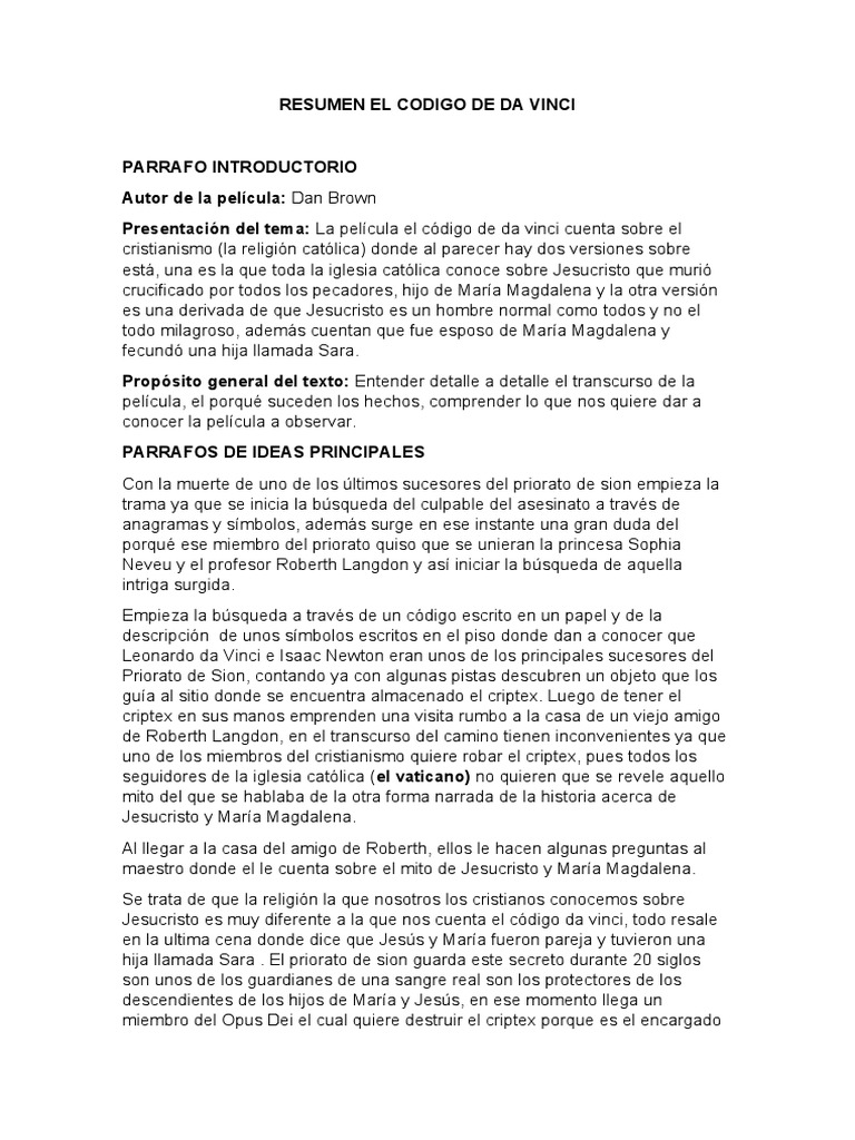 Resumen El Código de Da Vinci | PDF