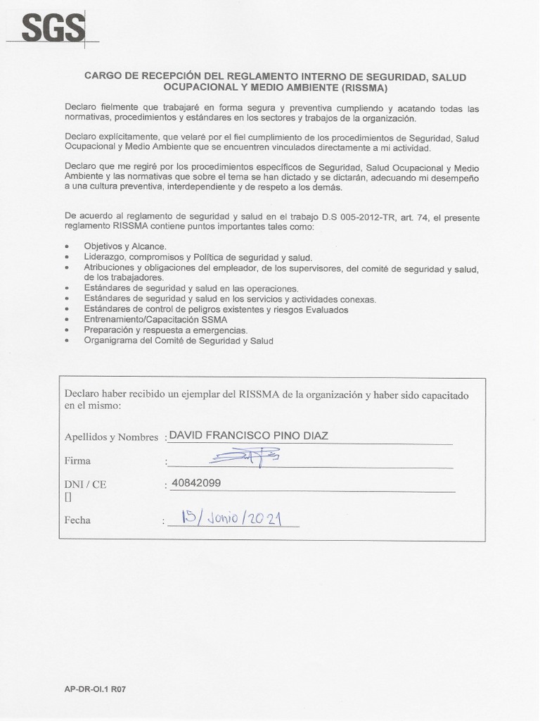 Cargo de Recepción | PDF