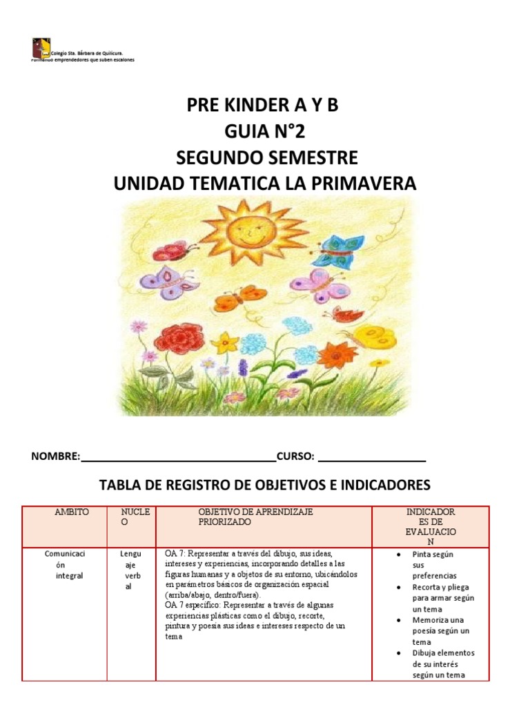 Guia n2 Unidad Tematica La Primavera II Semestre Pre Kinder | PDF