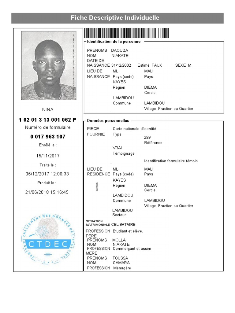 Fiche Individuelle Mali 2023 | PDF | Gouvernement et identité ...