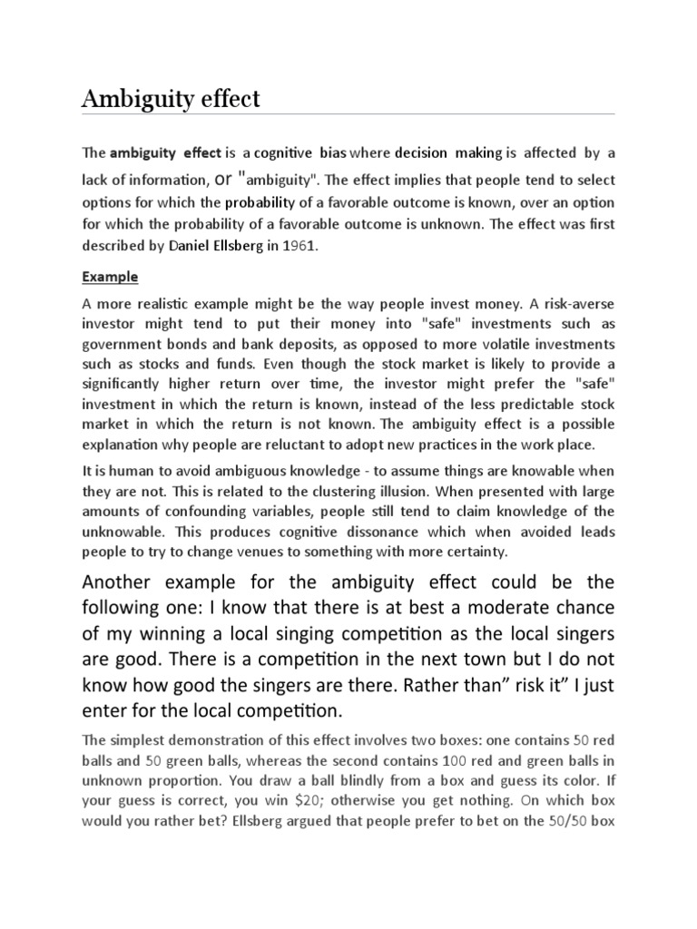 Ambiguity Effect: Cognitive Bias Decision Making | PDF | Psychological Concepts | Cognition