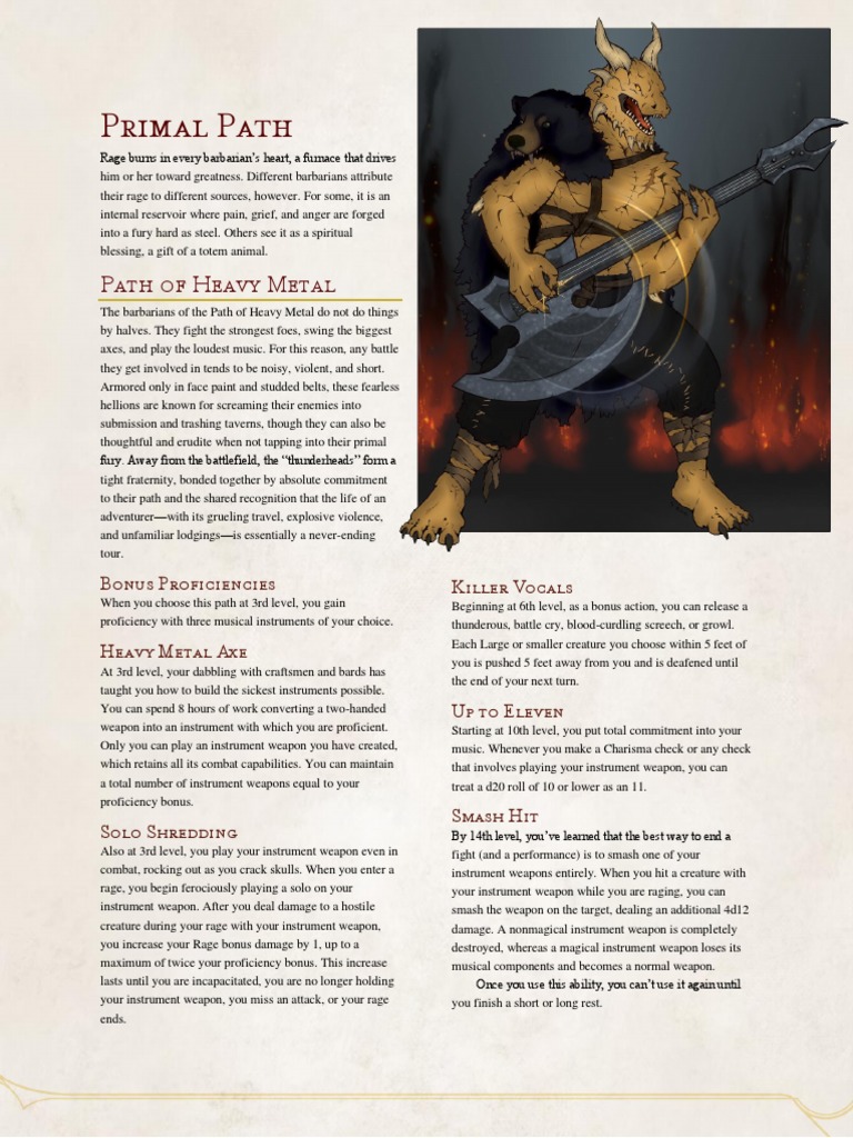 Heavy Metal Barbarian Subclass Guide | PDF