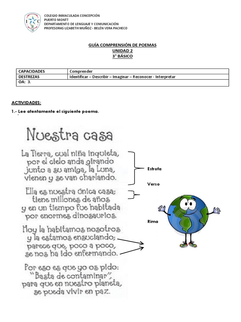 Guía Comprensión de Poemas 3° Básico 23 de Agosto | PDF | Artes del ...