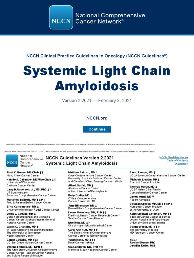 Systemic Light Chain Amyloidosis: NCCN Clinical Practice Guidelines in Oncology (NCCN Guidelines ...