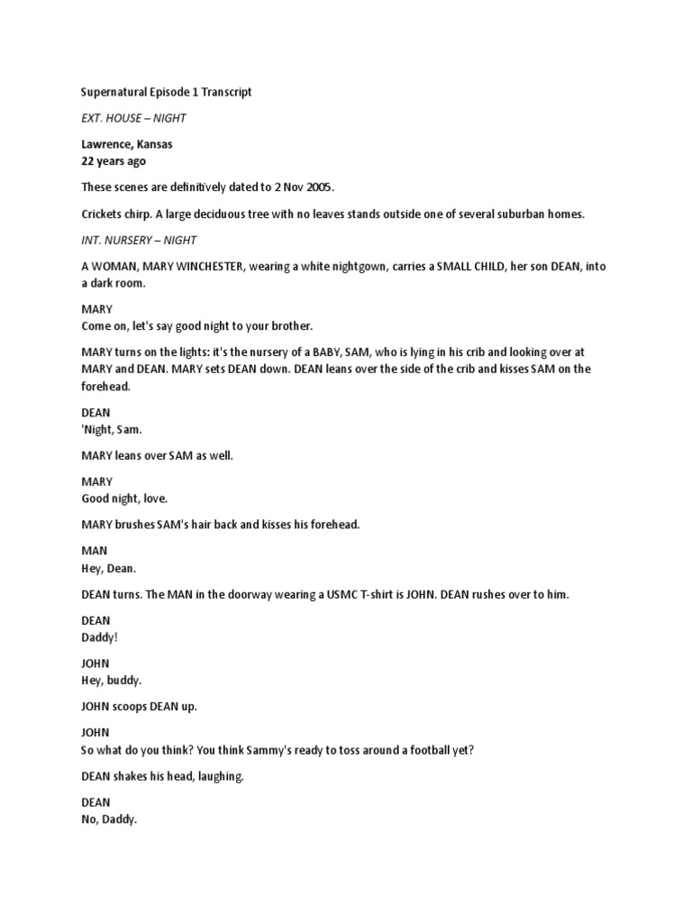 Supernatural Episode 1 Transcript | PDF
