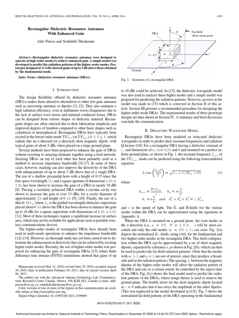 Rectangular Dielectric Resonator Antennas Pdf Antenna Radio