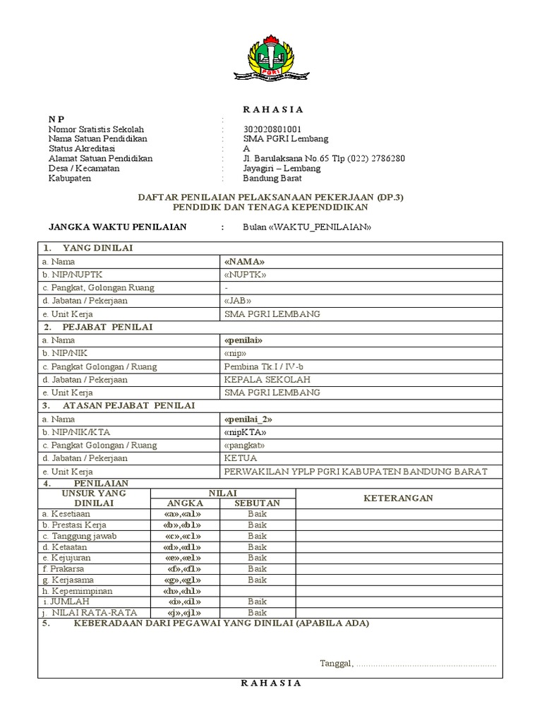 DP3 PGRI GTY GTT Dan Staf | PDF