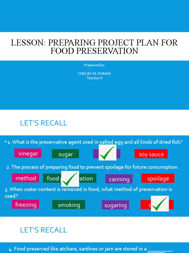 Lesson: Preparing Project Plan For Food Preservation: Prepared By ...