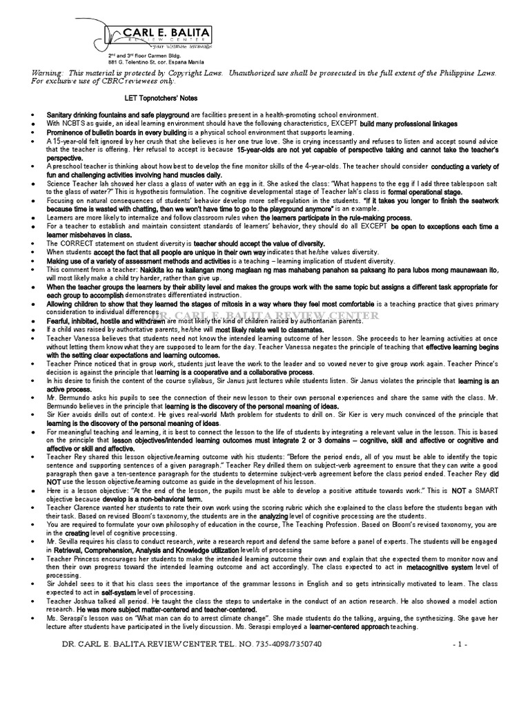 Let Topnotchers Notes | PDF | Curriculum | Educational Assessment