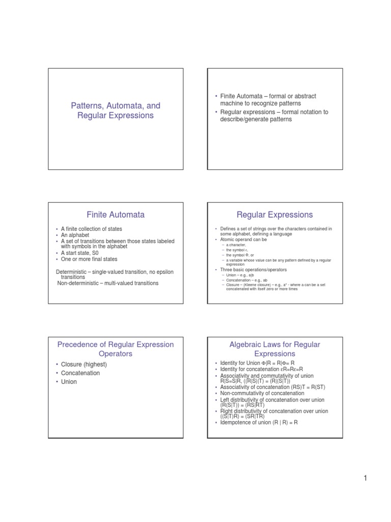 Patterns, Automata, and Regular Expressions | PDF | Regular Expression | Metalogic
