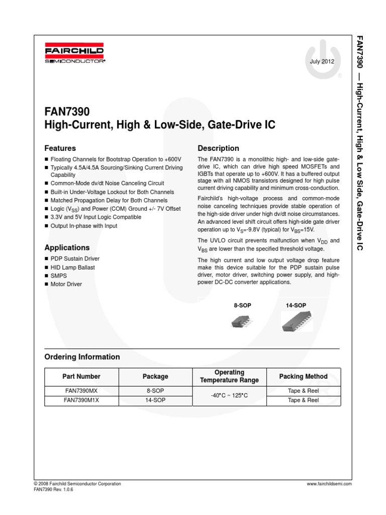 FAN7390 High-Current, High & Low-Side, Gate-Drive IC: Features ...