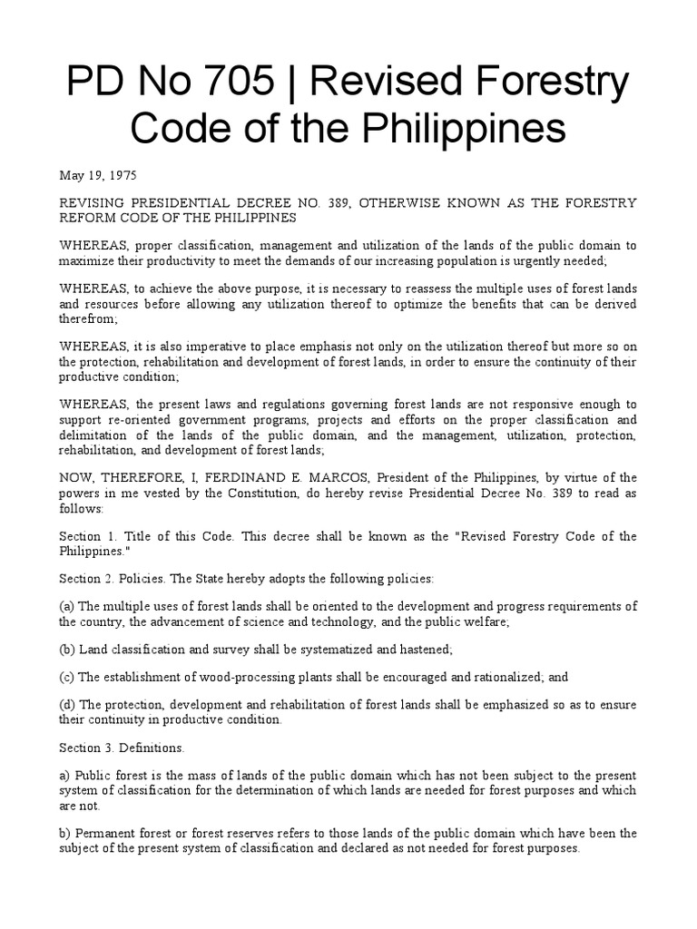 PD No 705 - Revised Forestry Code of The Philippines | PDF | Forestry | License
