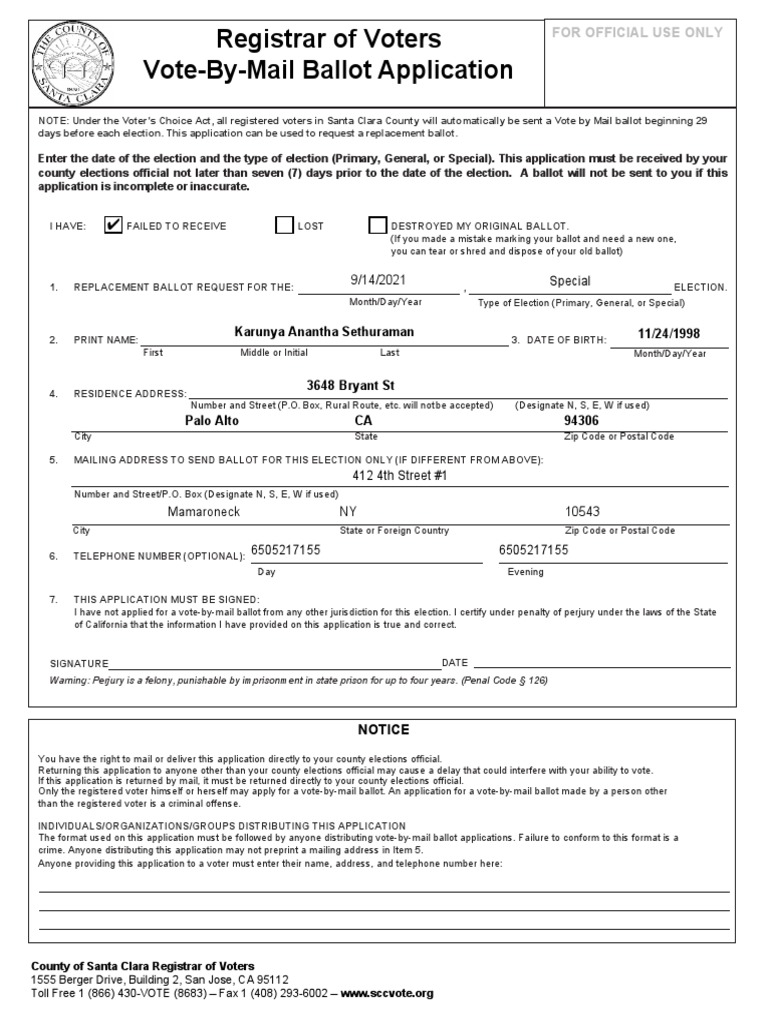Official Ballot Request | PDF | Postal Voting | Zip Code