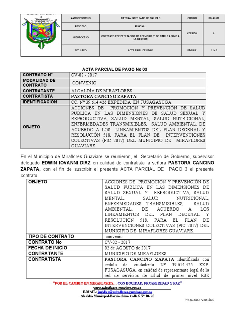 Acta Parcial de Pago - Alcaldía Miraflores | PDF | Finanzas y dinero