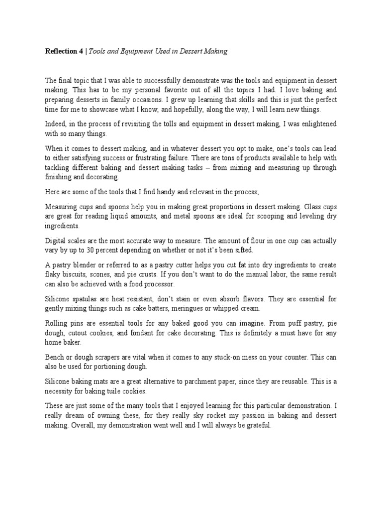 Reflection 4 DESSERT MAKING | PDF