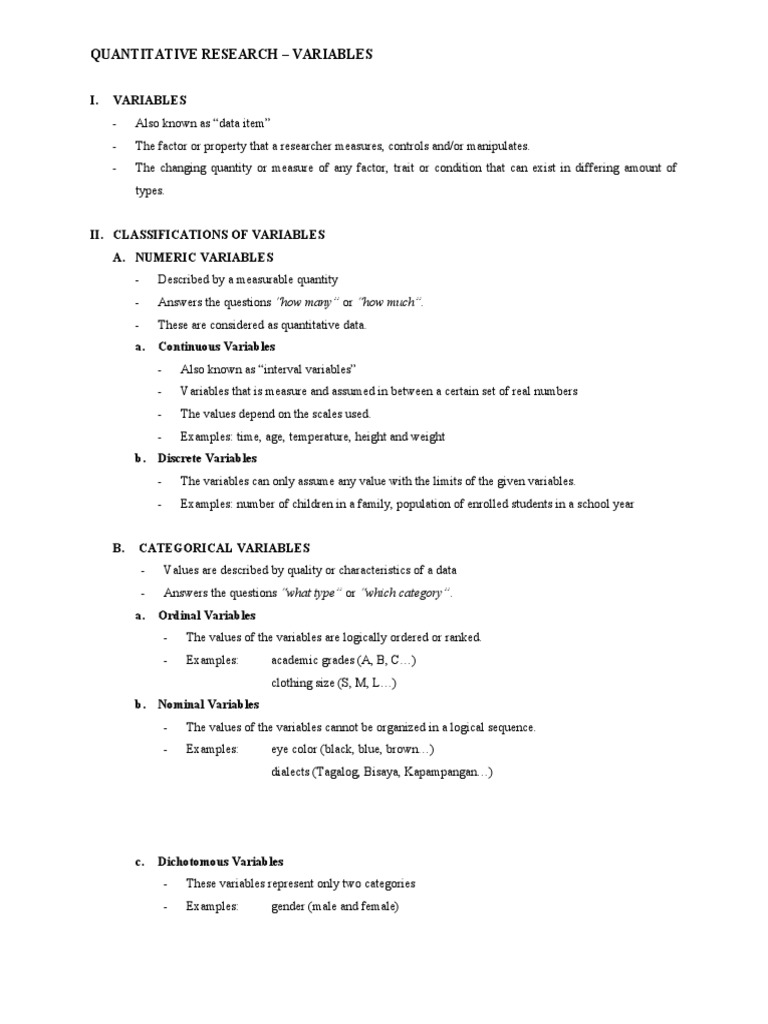 Understanding the Classification and Conceptualization of Variables in ...