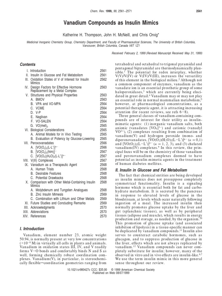 Vanadium Compounds As Insulin Mimics | PDF | Diabetes Mellitus | Insulin