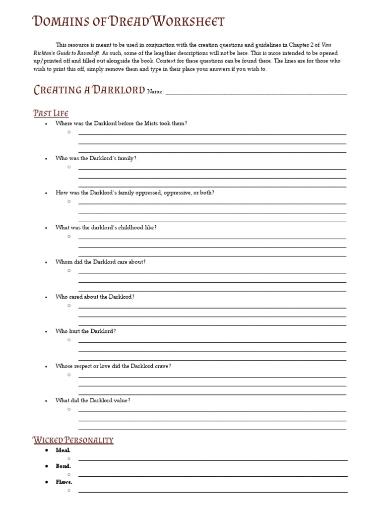 Domains of Dread Worksheet | PDF
