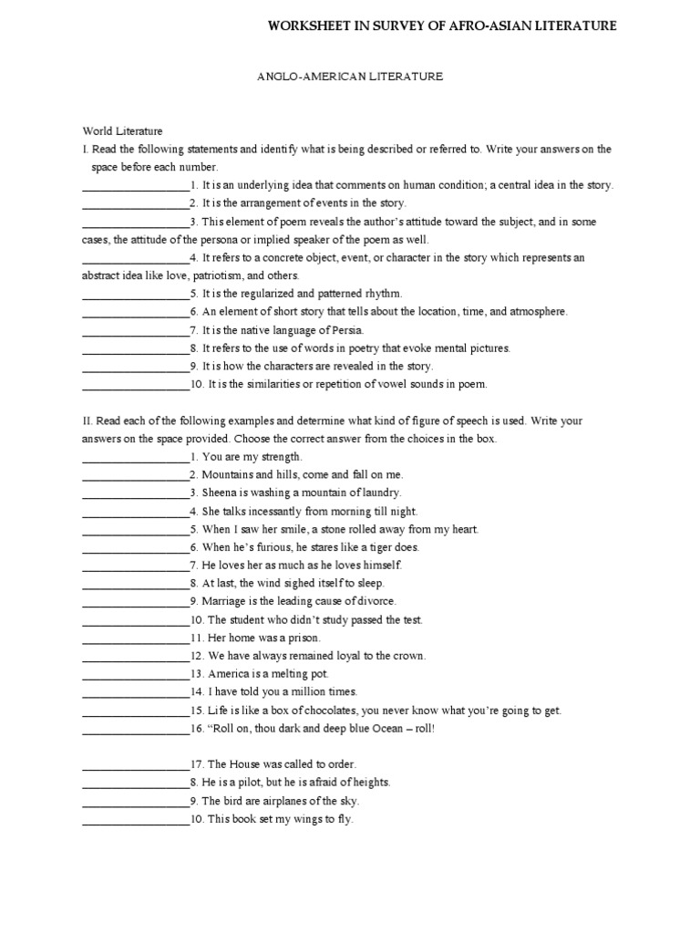 English-American Lit. Worksheet | Download Free PDF | Poetry