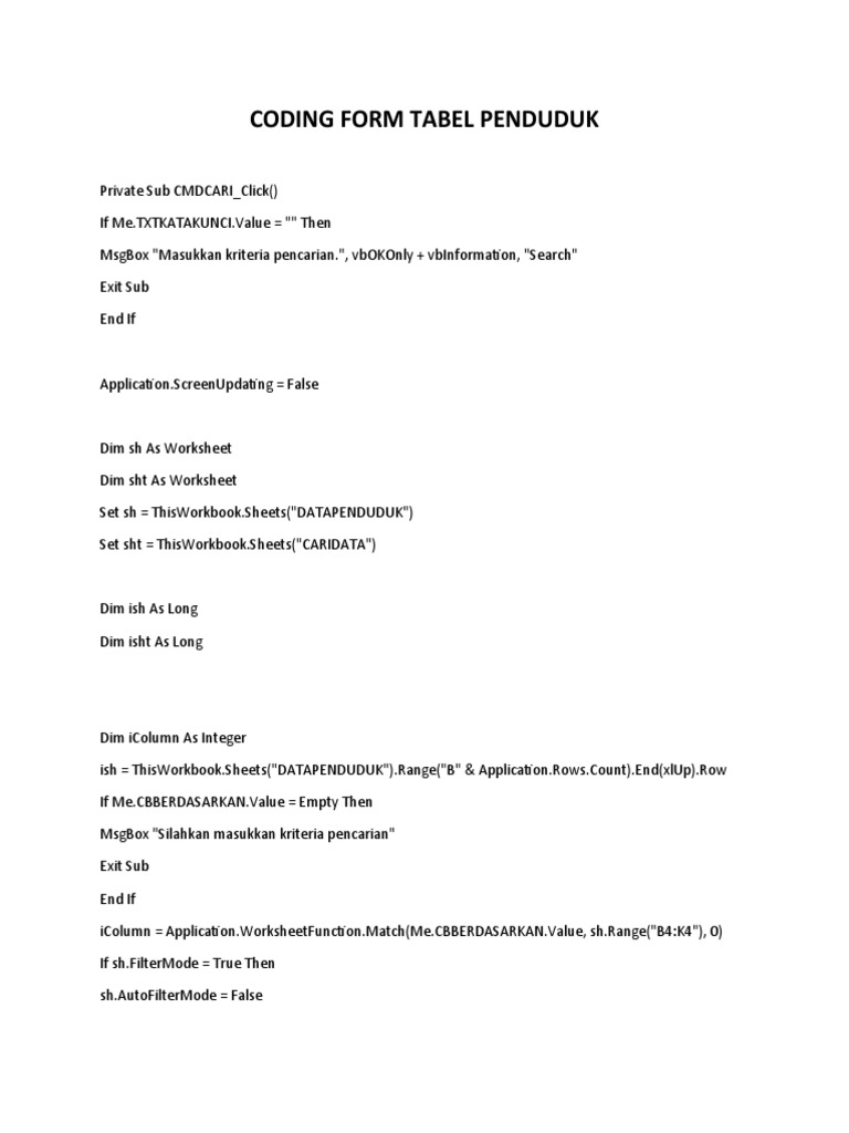 Coding Form Tabel Penduduk | PDF | Computer Science | Information ...