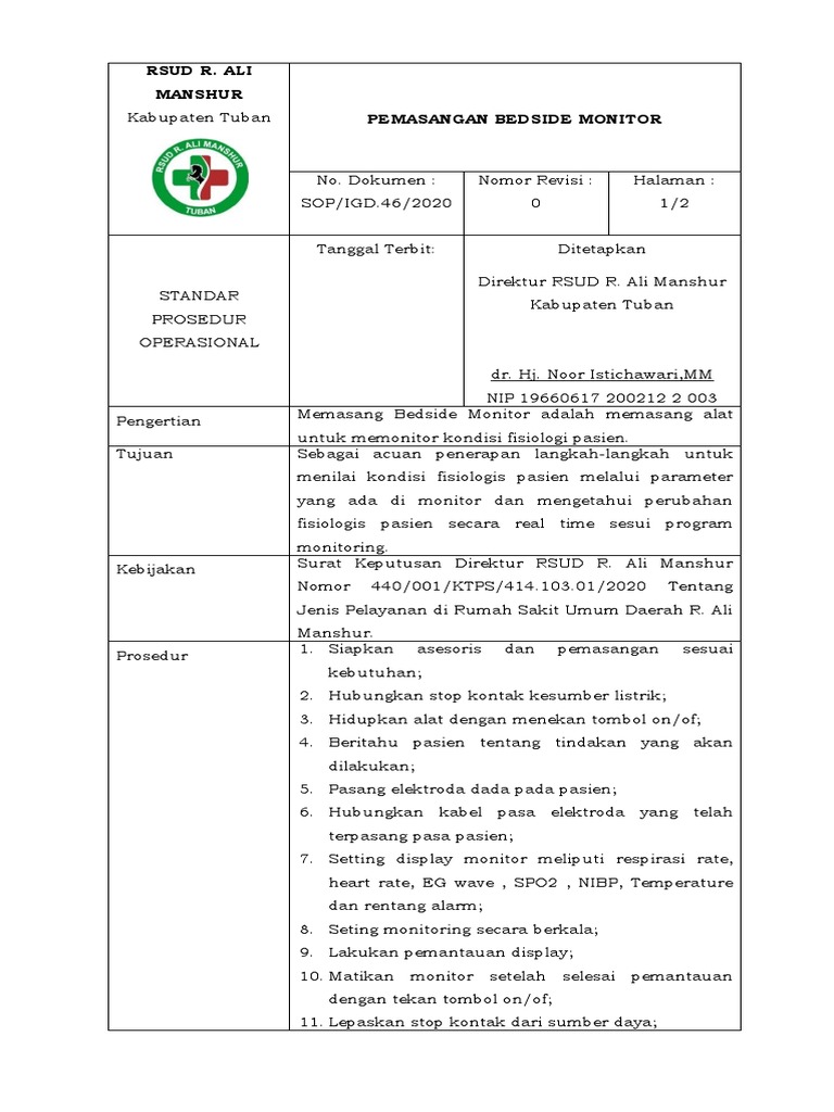 Sop - Igd.46 Pemasangan Bedside Monitor | PDF