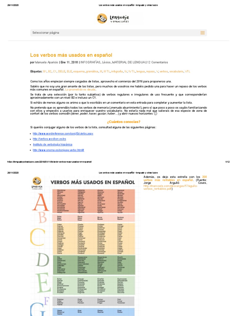 Los Verbos Más Usados en Español - Lenguaje y Otras Luces | PDF ...