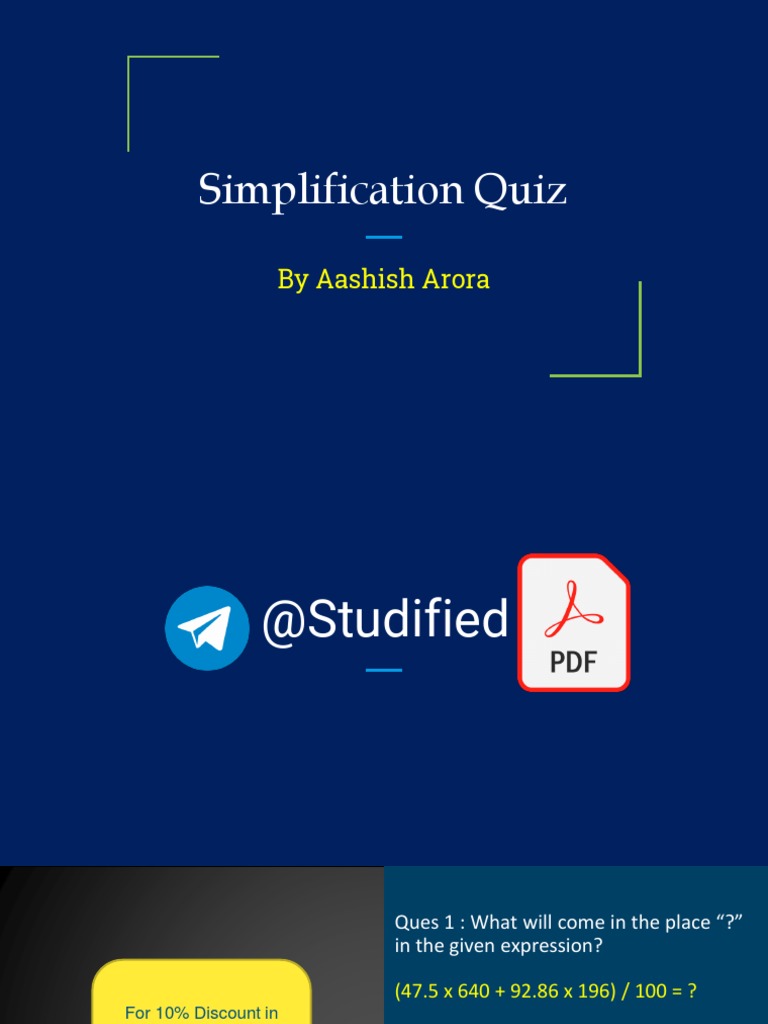 Simplification Quiz - Solutions and Explanations | PDF