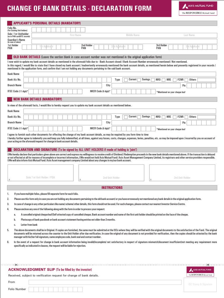 Change of Bank Details - Declaration Form | PDF | Cheque | Banks