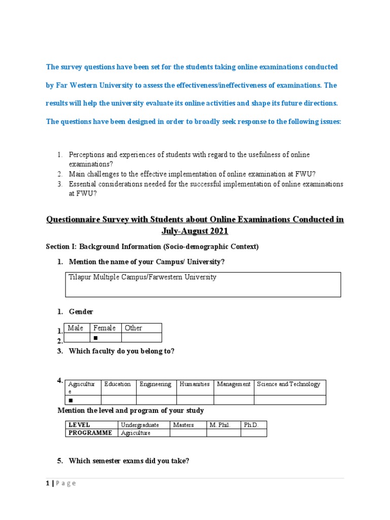 Final Questionnaire For Online Exam | PDF | Test (Assessment ...