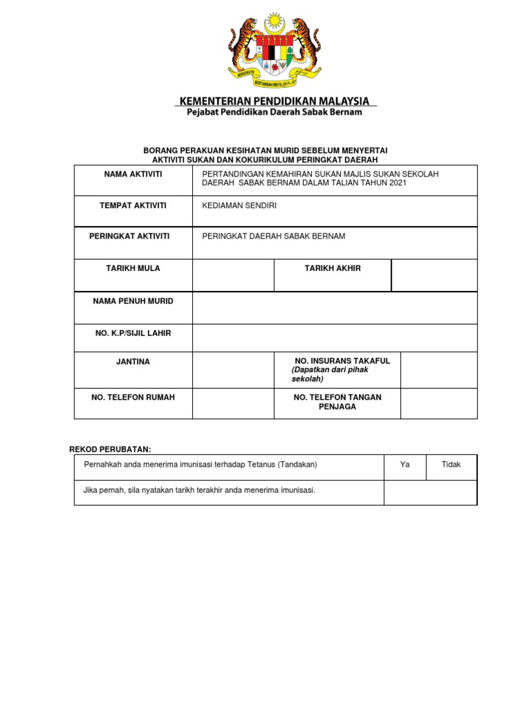 Borang Perakuan Kesihatan Murid | PDF
