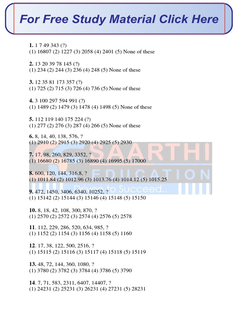 Missing Number Series Practice Questions | PDF