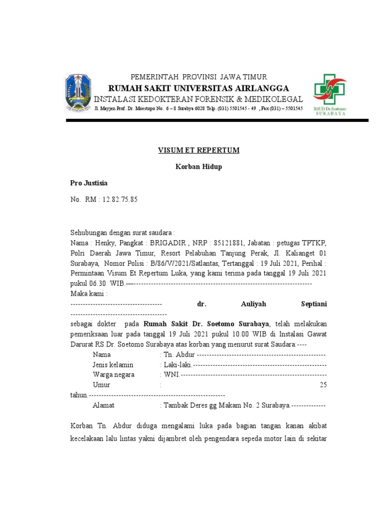 Contoh Visum Luka Kecelakaan Lalu Lintas | PDF | Sains & Matematika