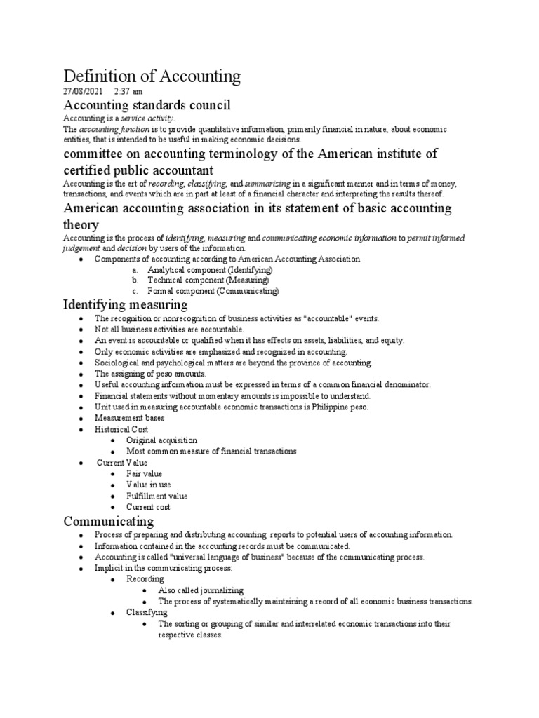 Definition of Accounting | PDF | Accounting | Income Statement