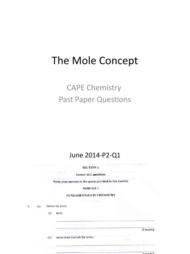 The Mole Concept - CAPE Past Paper Questions | PDF