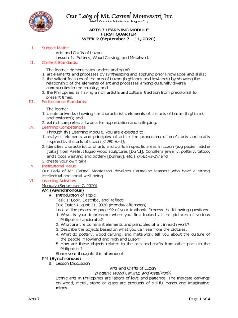 Arts and Crafts of Luzon Pottery, Wood Carving, Metalwork | PDF