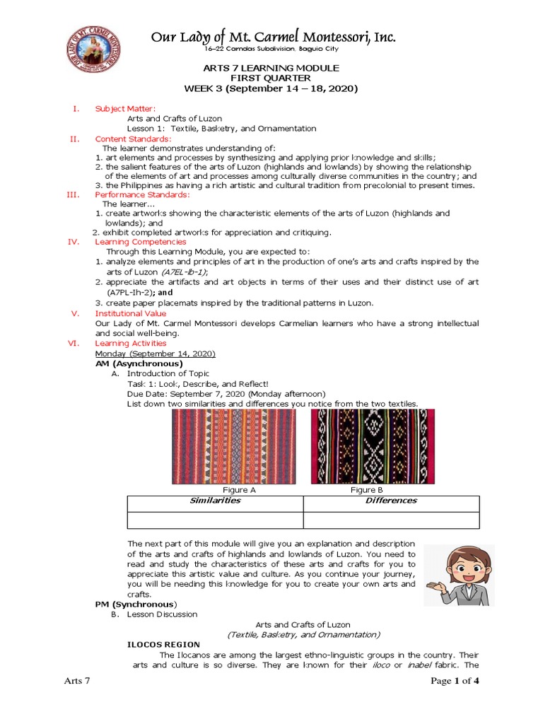 Arts 7 Learning Module on Textiles and Crafts of Luzon | PDF | Weaving | Textiles