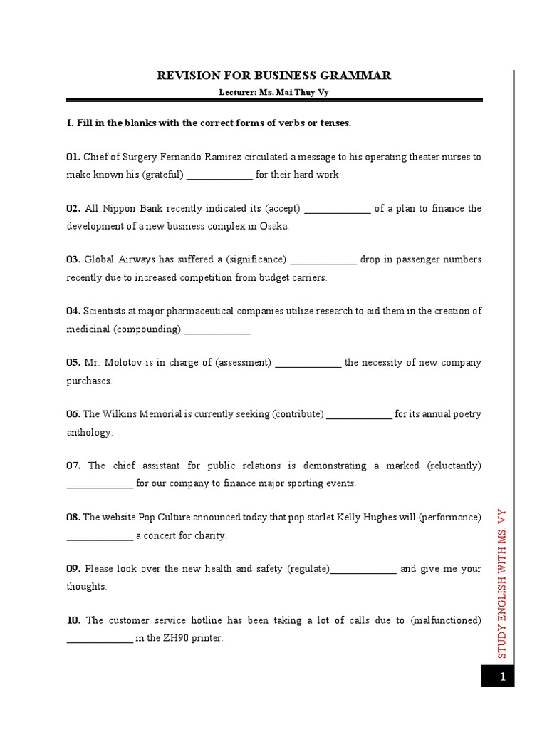 Business Grammar Revision Guide | PDF | Economies