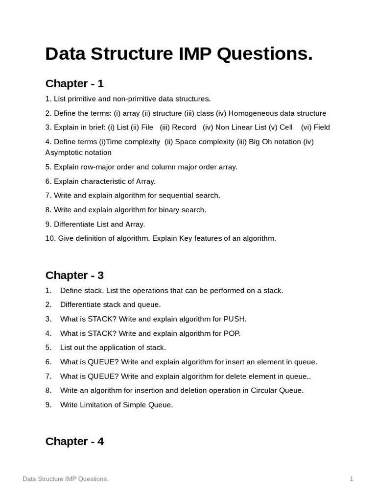 Data Structure IMP Questions.: Chapter - 1 | PDF | Queue (Abstract Data ...