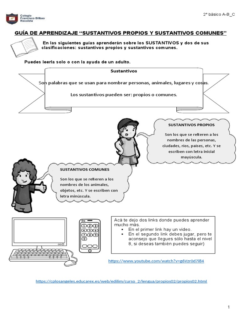 Guía de Aprendizaje: Sustantivos Básicos | PDF