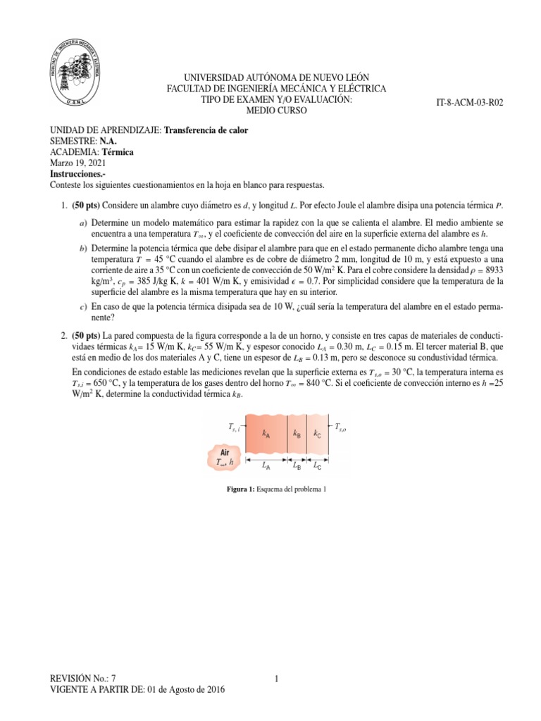 Examen MC 2021 | PDF | Convección | Temperatura
