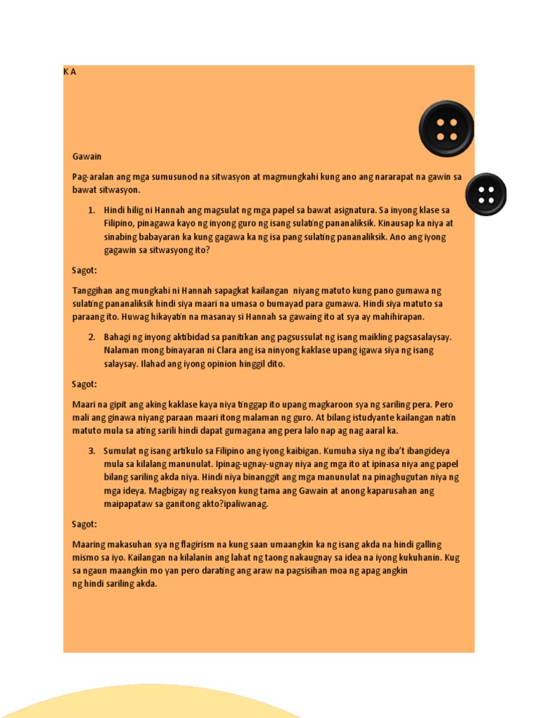 Pag-Aralan Ang Mga Sumusunod Na Sitwasyon at Magmungkahi Kung Ano Ang Nararapat Na Gawin Sa ...