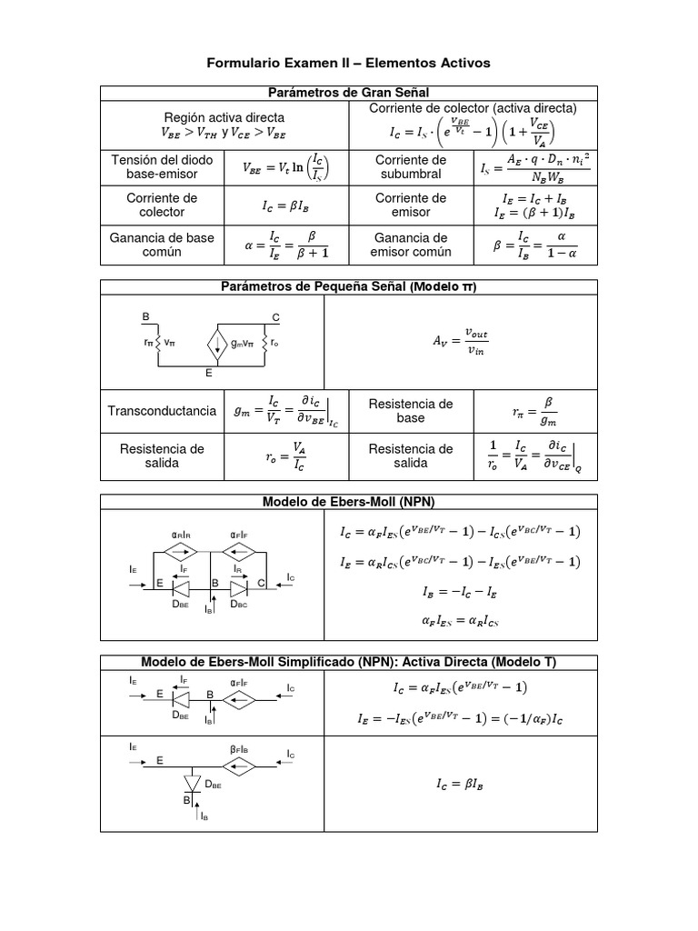 Formulas y Modelos de Transistores BJT | PDF | Transistor de unión ...