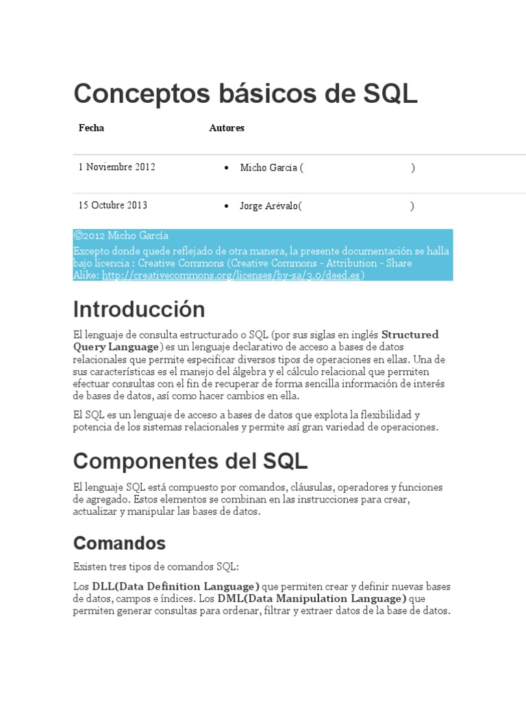 Conceptos Basicos de SQL | PDF | SQL | Ingeniería de software
