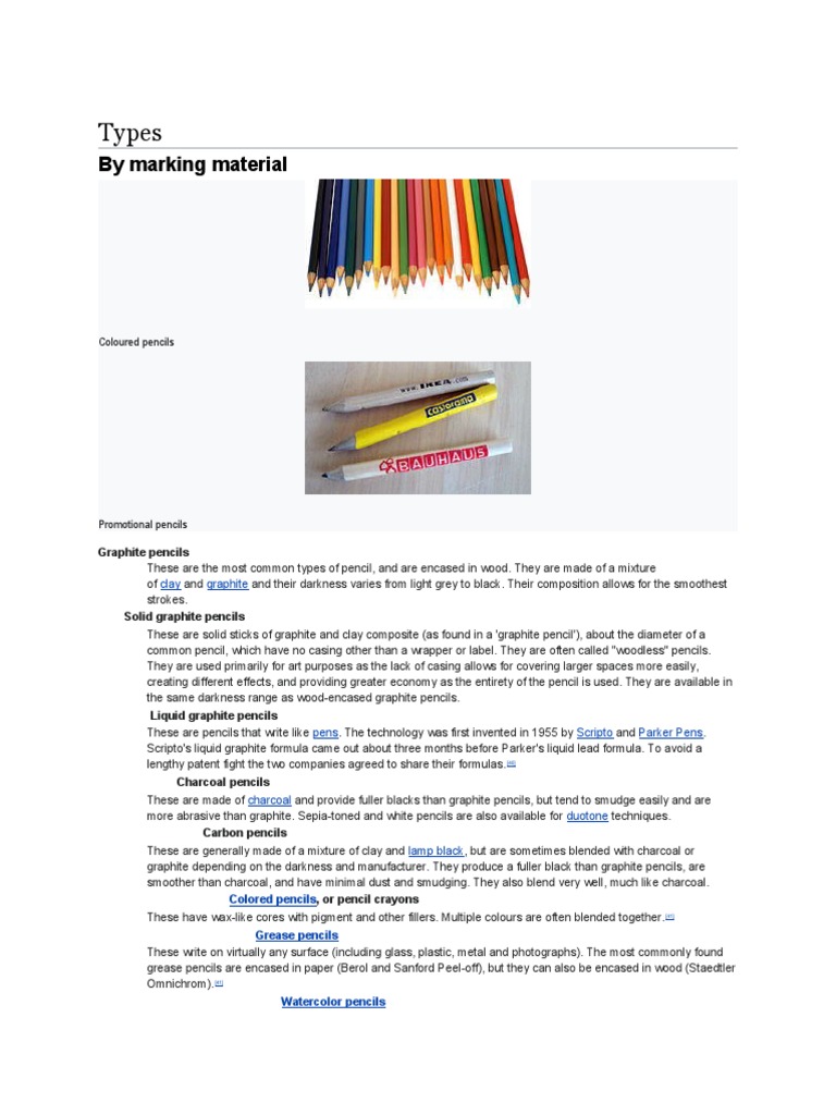 Types and Uses of Common Pencils | PDF | Pencil | Graphite