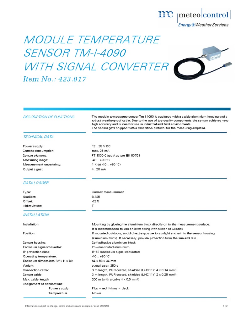 Module Temperature SENSOR TM-I-4090 With Signal Converter: Item No ...