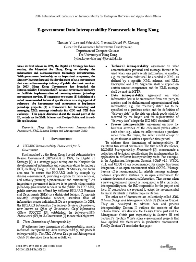 E-Goverment Information System Interoperability in Hongkong | PDF | Xml Schema | Xml