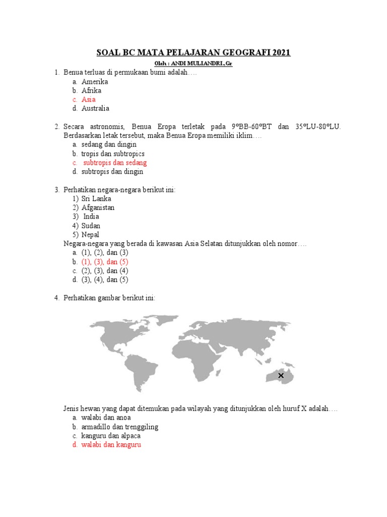 Soal BC Mata Pelajaran Geografi 2021 | PDF | Kajian Bahasa Asing | Sains & Matematika