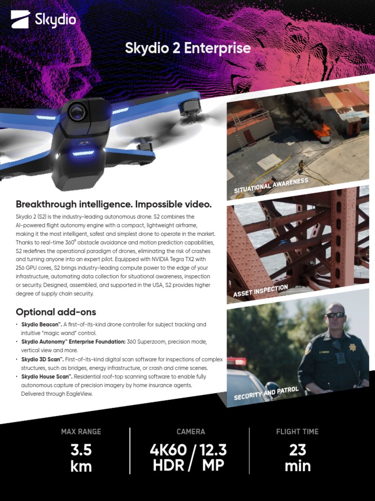 Skydio 2 Enterprise: 4K60 HDR 12.3 MP 3.5 KM 23 Min | PDF | Unmanned ...