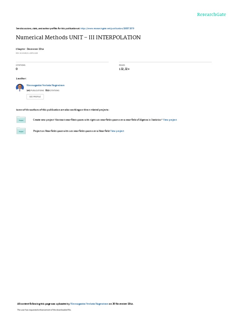 Numerical Methods UNIT - III INTERPOLATION: December 2014 | PDF ...