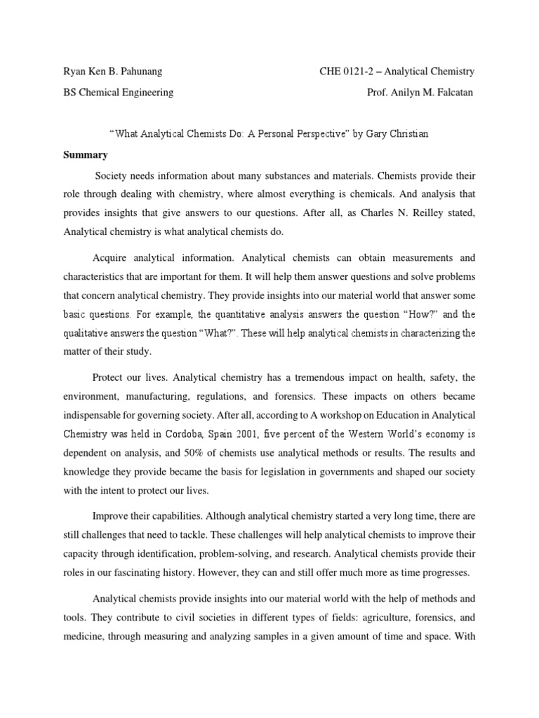 Role of Analytical Chemists in Society | PDF | Analytical Chemistry ...